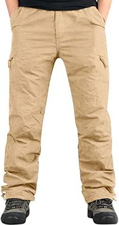 Generic Pantalon de travail pour homme, pantalon cargo à jambe droite, pantalon de combat de couleur pure, pantalon de détente multi-poches, pantalon décontra