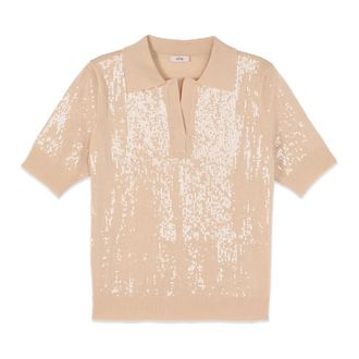 Oltre Fein gestricktes Poloshirt mit Pailletten - - Knitwear - Damen - Beige - S