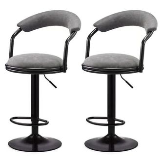 Generic Set mit 2 H&ouml;henverstellbaren Barhockern mit 360&deg;-Drehfunktion, Gepolstertem Kunstlederbezug und R&uuml;ckenlehne f&uuml;r Esszimmer und Bar, 60-80 cm