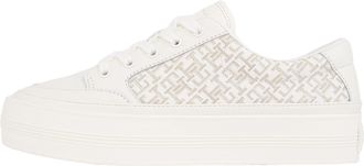 Tommy Hilfiger Damen Vulcanized Sneaker Monogram aus Leder, Elfenbein (Ivory Petal), 36