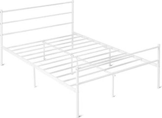 Amazon Basics Bettgestell mit Kopfteil, rutschfest mit Stahllamellen, Metall, Nicht klappbar, 140 x 200 cm, Doppelbett, wei&szlig;