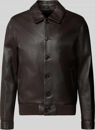 Profuomo Lederjacke mit Knopfleiste und Eingrifftaschen