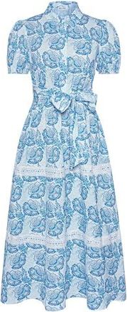 Grace Karin Robe longue dété florale décontractée pour femme, col polo, fluide, robe de plage et de mariage, motif floral bleu, XL