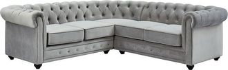 Vente-Unique Ecksofa - Samt - Hellgrau - Chesterfield