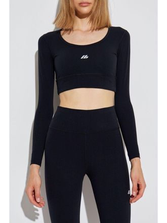 Balenciaga Logo-Print Crop Top - Black