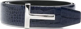 Tom Ford crocodile-effect leather belt - Blau