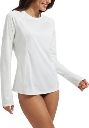 Baleaf Damen Rashguard Shirt UPF 50+ Surfanzug Schnelltrocknend Sonnenschutz Outdoor T-Shirt Wei&szlig; XL