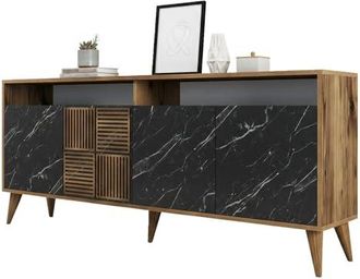 Dmora Anrichte Rotanev 180x35x78,6cm Braun 2 Regale 4 T&uuml;ren, Sideboard