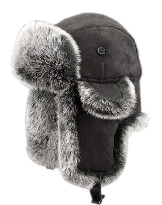 Insun Unisex Fliegerm&uuml;tze Wildleder Winddicht Trapperm&uuml;tze Warme Kunstfell Russische M&uuml;tze Schwarz XXL