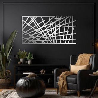 Generic Metall-Wandkunst, geometrisch, modern, zeitgen&ouml;ssisch, Mid-Century-Modern-Dekor, gro&szlig;es Dekor f&uuml;r Wohnzimmer (Silber, 30 x 15 | 76 x 39 cm)