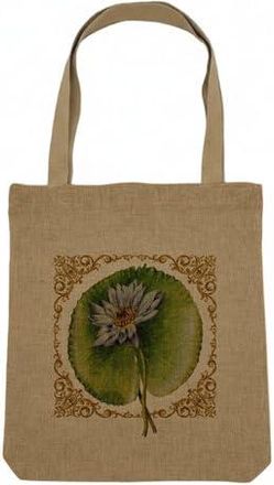 Fabulous Sac Shopping Tote Bag Aspect Lin - Lotus Elegant Botanique Collage Nature Fleurs Vintage Decoratif Cadre Frise Zoomer - Sac de Courses Toile Epaisse 3