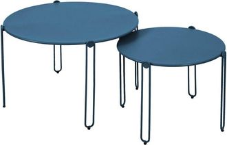 Oviala Lot de 2 tables basses gigognes de jardin bleu pacific