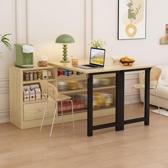 Generic Ausziehbarer Klapp-Esstisch 360&deg; drehbar mit Stauraum K&uuml;chentisch mit 1 Schublade Konsolentisch f&uuml;r Esszimmer Wohnzimmer Flur Beistelltisch Sideboard 