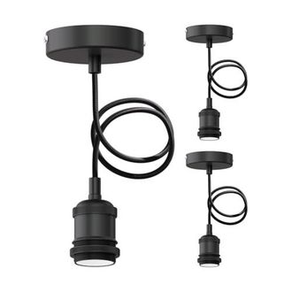 LEDs Com 3 pièces Suspension/lampe à suspendre RETRA, câble textile, noir mat, 1x E27 max. 60W