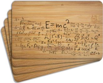 Wallario 4er Set Frühstücksbrettchen aus Holz, Holzunterlage, Holzbrettchen Mathematische Formeln Relativitätstheorie, Größe 22 x 14 cm