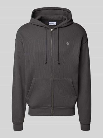 Review Regular Fit Sweatjacke aus Baumwoll-Mix mit Label-Stitching