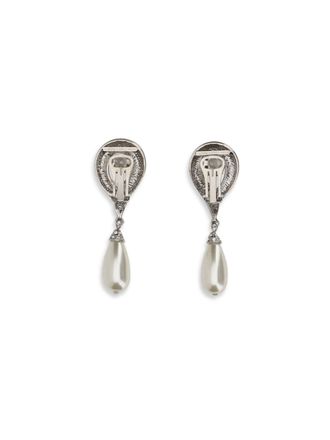 Alessandra Rich Womens Crystal Earrings With Pearl Pendants Silver Brass; Glass