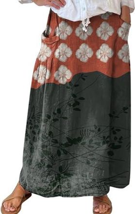 Generic Jupe pull r&eacute;tro en lin avec taille &eacute;lastique et col en V pour femme, Noir, 3XL