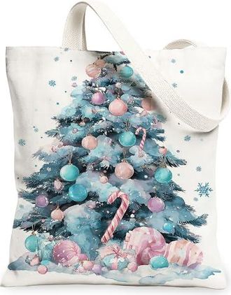 Generic Sacs fourre-tout en toile motif sapin de No&euml;l, sacs de courses r&eacute;utilisables, l&eacute;gers et lavables, Color&eacute;, 13x15 Inch