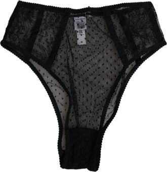 Dolce & Gabbana Femme, Sous-v&ecirc;tements, Noir, Taille: 38 FR Lace Polka Dot Mesh High Waist Underwear
