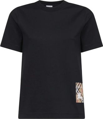 Burberry Femme, Tops, Noir, Taille: 36 FR Check Label T-Shirt