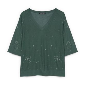 Fiorella Rubino Viskose-Mischpullover mit leuchtenden Applikationen - - Knitwear - Damen - Gr&uuml;n - XL