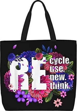 Generic Sac Fourre-Tout Recycler R&eacute;utiliser Renouveler Repenser Sac &Agrave; Provisions Personnaliser Lavables Sacs En Toile Pour Femmes, Pour Shopping, Burea, Voyag