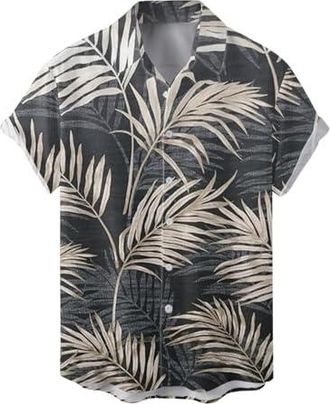 Generic Chemise hawa&iuml;enne amusante avec palmier pour homme boutonn&eacute;e &agrave; manches courtes - Chemise tropicale des Cara&iuml;bes &agrave; revers - Chemise d&eacute;t&eacute; des ann&eacute;es 80 