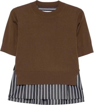 sacai Femme, Pulls, Multicolore, Taille: 38 FR Pull ras du cou en popeline x maille de coton