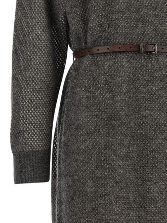 Brunello Cucinelli Lam&eacute;-Trimmed Mohair Blend Dress - Charcoal
