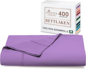 Pizuna Bettlaken ohne Gummizug Baumwolle 230x280 cm Lila, 400 Fadenzahl 100% Langstapel Baumwolle Bettlaken, Satinbindung Flachlaken Mit stilvollem 5 cm Saum
