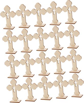 TOPBATHY 20 St&uuml;ck Teiliges Holzkreuz Bemalen Stehende Tisch-Dekoration aus Stabilem Holz DIY-bastelset f&uuml;r Taufe Erstkommunion Weihnachten und Kirchenfest Krea