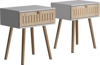 Vicco Nachttisch Holk, Nachtkommode, Wei&szlig;/Kiefer, 40 x 47 cm 2-er Set