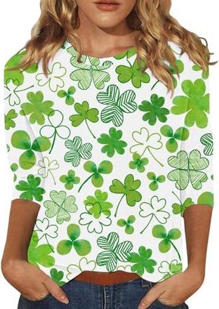 Generic T-shirt d&eacute;contract&eacute; &agrave; manches 3/4 pour femme - Col rond - Imprim&eacute; tr&egrave;fle amusant - Tenue d&eacute;t&eacute; pour les vacances, Violet-B, 4XL