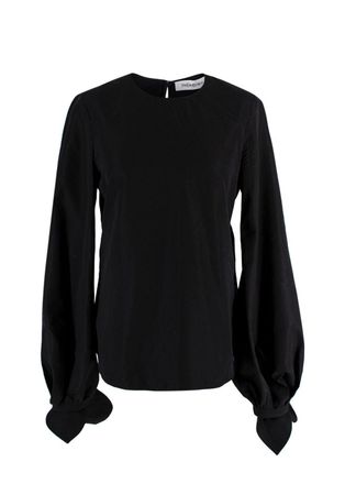Saint Laurent Black Cotton Bow Detail Blouse Size S