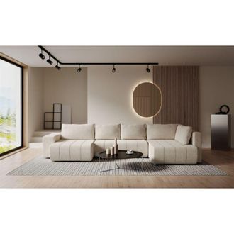 Fun M&ouml;bel Wohnlandschaft Schlafsofa ARMANDA in Stoff Blur Creme langer Schenkel Rechts