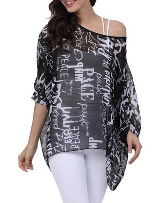 Minetom Damen Sommer Chiffon Bluse Strand Beil&auml;ufige T Shirt Lose Hemd Oversize Oberteile Tuniken Tops Strandponcho Bikini Cover Up Stil 03 Einheitsgr&ouml;&szlig;e