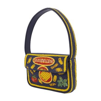 Staud Womens Beaded Embroidered Shoulder Bag Navy Synthetic