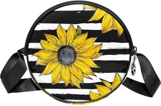 Generic Petit sac &agrave; bandouli&egrave;re rond pour femme, motif tournesol avec fermeture &eacute;clair, bretelles r&eacute;glables, style d&eacute;contract&eacute;, pour femmes et filles