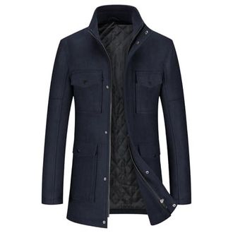 Generic Manteau Long Homme,Manteau homme automne-hiver Style avec col doubl&eacute; et texture - veste &eacute;l&eacute;gante pour tenue professionnelle (Navy, XXXL)
