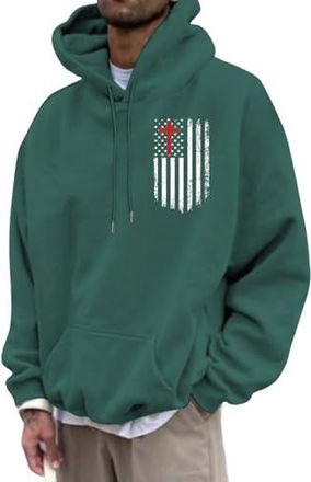Generic Sweat &agrave; capuche chr&eacute;tien surdimensionn&eacute; pour homme, motif drapeau chr&eacute;tien avec croix | Pull &agrave; capuche pour lautomne et lhiver, vert fonc&eacute;, 3XL