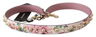 Dolce & Gabbana Womens Pink Floral Leather Stud Accessory Shoulder Strap