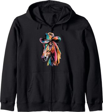Rodeo Vibrant Cowboy Pferdekopf im Hut - Western Art Tee Kapuzenjacke