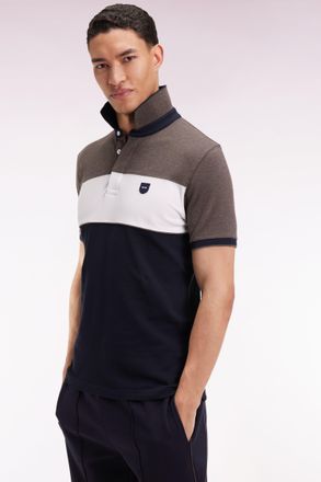 Eden Park Polo Tricolore Manches Courtes En Piqu&eacute; Coton Stretch Marron Coupe Slim