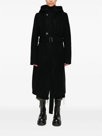 Rick Owens Felted Cashmere Hooded Coat - Black