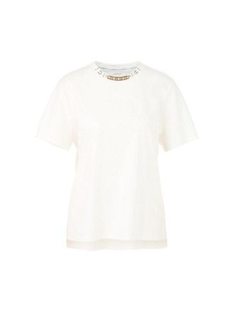 Marc Cain T-Shirt Feminine Rigour Premium Damenmode elegant, mit Stickerei, Rundhals mit Strassstein- sowie Perlendetails