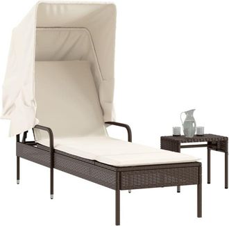 vidaXL Vidaxl - Sonnenliege mit Dach und Tisch Braun Poly Rattan