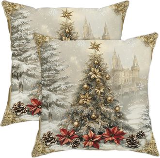 Generic Vintage-Weihnachtsbaum Zierkissenbez&uuml;ge Luxuri&ouml;se Sofakissenbezug Quadratische Zierkissenbezug F&uuml;r Balkon Heimdekoration B&uuml;ro 45X45Cm 2Er Set