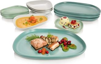 Sänger | Tafelservice Canberra aus Steingut, 12-teiliges Geschirrset für 4 Personen, Einzigartiges Design, Bunte Teller