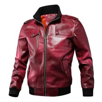 Generic Veste de moto en cuir pour homme - Coupe ajust&eacute;e - Avec col montant - Veste en cuir synth&eacute;tique - Veste de motard d&eacute;contract&eacute;e - Avec fermeture &eacute;clair